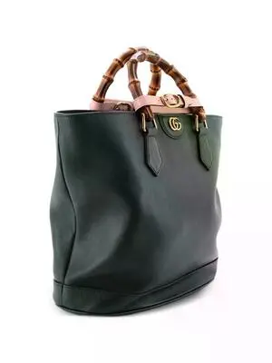 Gucci Diana Bamboo Handle Round Leather Medium Tote Bag - Green