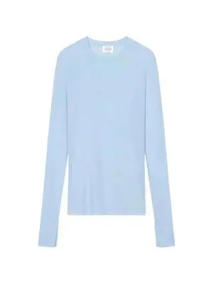 Closed Long-sleeve Slit-cuff T-shirt - Blue