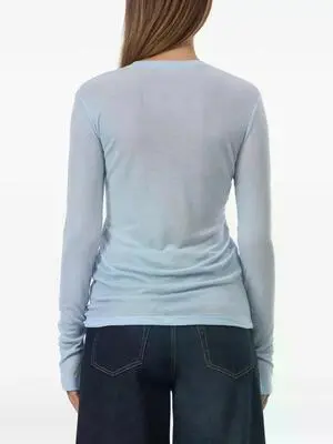 Closed Long-sleeve Slit-cuff T-shirt - Blue