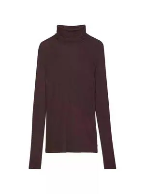 Closed Long-sleeve Turtle-neck Top - Brown
