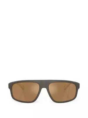 Burberry Check-print Rectangle-frame Sunglasses - Brown