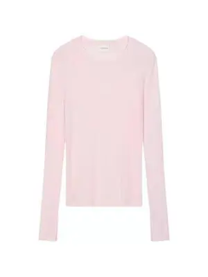Closed Long-sleeve Slit-cuff T-shirt - Pink