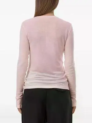 Closed Long-sleeve Slit-cuff T-shirt - Pink