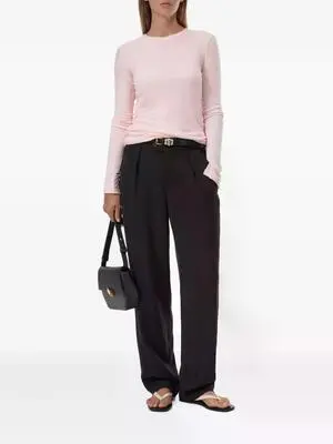 Closed Long-sleeve Slit-cuff T-shirt - Pink