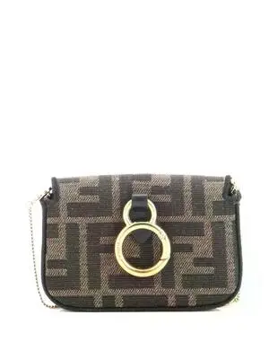 Fendi Chain Baguette Charm Bag Zucca Coated Canvas Nano Crossbody Bag - Brown