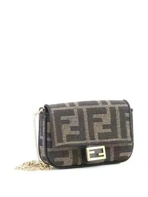Fendi Chain Baguette Charm Bag Zucca Coated Canvas Nano Crossbody Bag - Brown