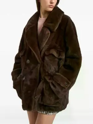 SWORD 6644 Double-breasted Flap-pocket Coat - Brown