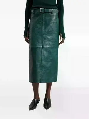 THE FRANKIE SHOP Midi Taney Croc Leather Skirt