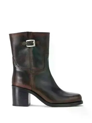 Staud Brooklyn Buckled Distressed Leather Boots - Brown