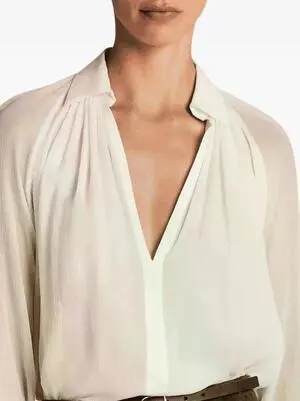 Vince Gathered Long-sleeve Blouse - Neutrals