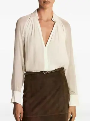 Vince Gathered Long-sleeve Blouse White