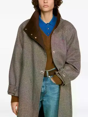 Sandro Houndstooth Single-breasted Coat - Brown