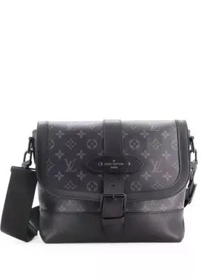 LOUIS VUITTON Saumur Messenger Bag Monogram Eclipse And Leather Crossbody Bag - Black