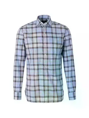 LUIGI BORRELLI Plaid-check Long-sleeve Shirt - Blue