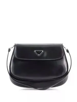 Prada Cleo Flap Shoulder Bag Spazzolato Leather Small Hobo Bag - Black