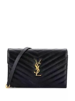 Saint Laurent Classic Monogram Wallet On Chain Matelasse Chevron Leather Small Crossbody Bag - Black