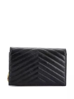 Saint Laurent Classic Monogram Wallet On Chain Matelasse Chevron Leather Small Crossbody Bag - Black