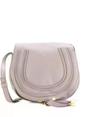 Chloé Marcie Saddle Bag Leather Medium Crossbody Bag - Grey
