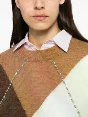 Liu Jo Argyle Crystal-embellished Sweater