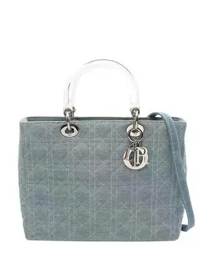 Dior 1990-2010 Large Denim Cannage Acrylic Handles Lady Satchel - Blue