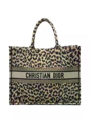 Dior 2021 Mizza Large Embroidered Canvas Leopard Book Tote Bag - Brown