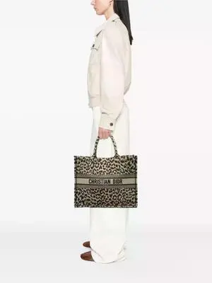 Dior 2021 Mizza Large Embroidered Canvas Leopard Book Tote Bag