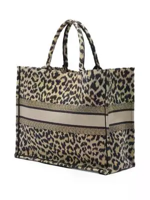 Dior 2021 Mizza Large Embroidered Canvas Leopard Book Tote Bag