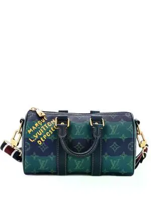 LOUIS VUITTON Keepall Bandouliere Bag Limited Edition Marque Deposee Stripes Monogram Heritage Canvas 25 Satchel - Green