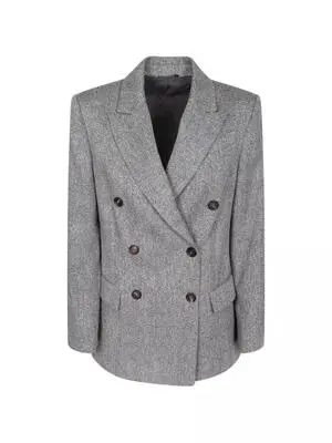 Brunello Cucinelli Double-breasted Herringbone-pattern Blazer - Grey