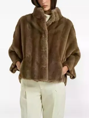 SWORD 6644 Faux-fur High-neck Jacket - Brown