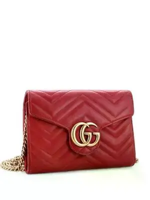 Gucci Gg Marmont Chain Wallet Matelasse Leather Mini Crossbody Bag - Red