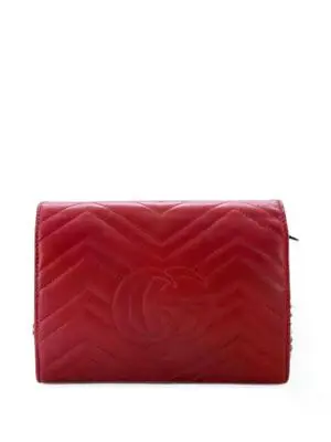 Gucci Gg Marmont Chain Wallet Matelasse Leather Mini Crossbody Bag - Red