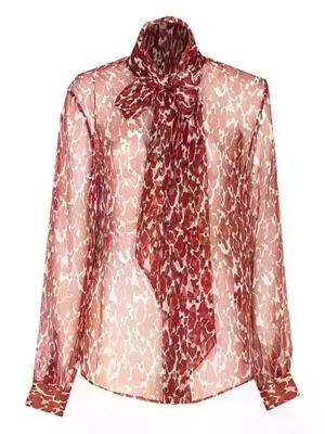 Saint Laurent All-over Print Bow-detail Blouse - Red