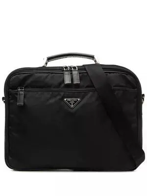 Prada 2013-2026 Saffiano Trimmed Tessuto Business Bag - Black