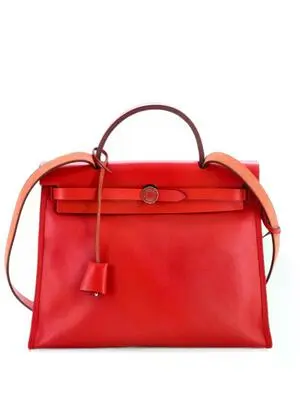 Hermès Herbag Zip Berline Vache Canvas And Leather 31 Shoulder Bag Red