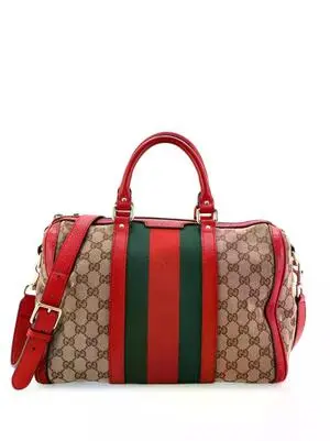 Gucci Vintage Web Boston Bag Gg Canvas Medium Satchel - Brown