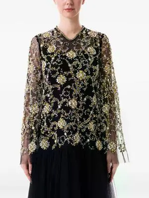 DINA MELWANI Floral-embellished Layered Maxi Dress