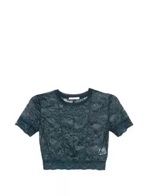 Patrizia Pepe Lace-panelled Cropped T-shirt - Blue