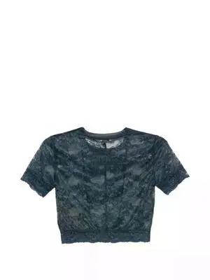Patrizia Pepe Lace-panelled Cropped T-shirt - Blue