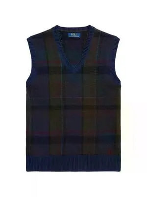 Polo Ralph Lauren Plaid Wool-cotton Sleeveless Jumper - Blue