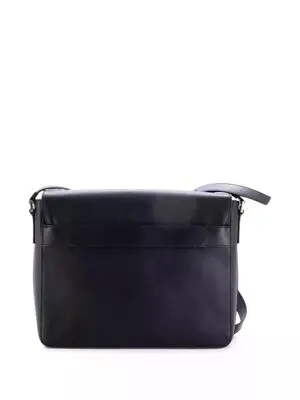 Prada Logo Flap Messenger Bag Saffiano Leather Medium Crossbody Bag - Black