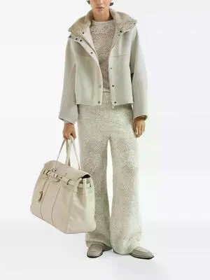 Brunello Cucinelli Hand-crafted Outerwear Jacket In Virgin Wool And Cashmere Double Cloth With Detachable Shearling Insert - Neutrals