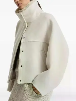 Brunello Cucinelli Hand-crafted Outerwear Jacket In Virgin Wool And Cashmere Double Cloth With Detachable Shearling Insert - Neutrals