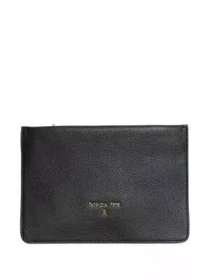 Patrizia Pepe Logo-print Pebbled-texture Clutch Bag - Black