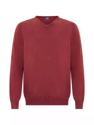 Fedeli Fine-knit V-neck Sweater - Red