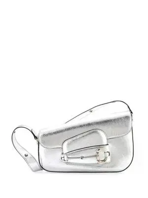 Gucci Horsebit 1955 Asymmetric Leather Small Shoulder Bag - Silver
