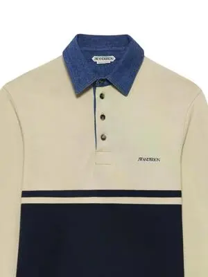 JW Anderson Denim-collar Colour-block Polo Shirt - White