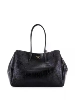 Balenciaga Bel Air Carry All Bag Crocodile Embossed Leather Medium Tote Bag - Black