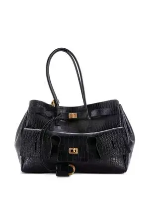 Balenciaga Bel Air Carry All Bag Crocodile Embossed Leather Medium Tote Bag