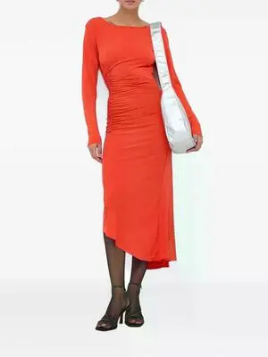 Patrizia Pepe Ruched Asymmetric-hem Midi Dress - Orange